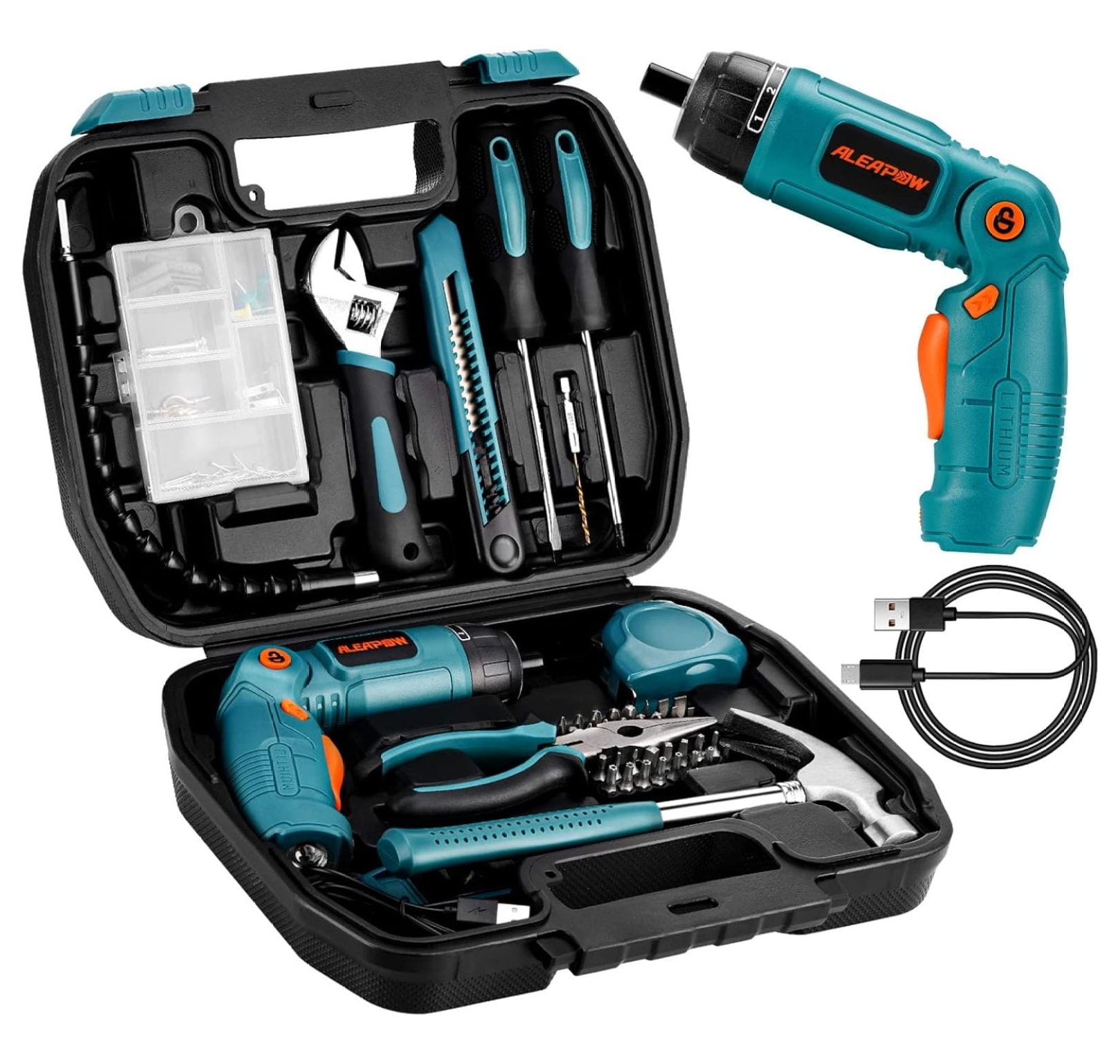 124PCS 4V Cordless Screwdriver Tool Kit Set, 6+1 Torque Setting ...
