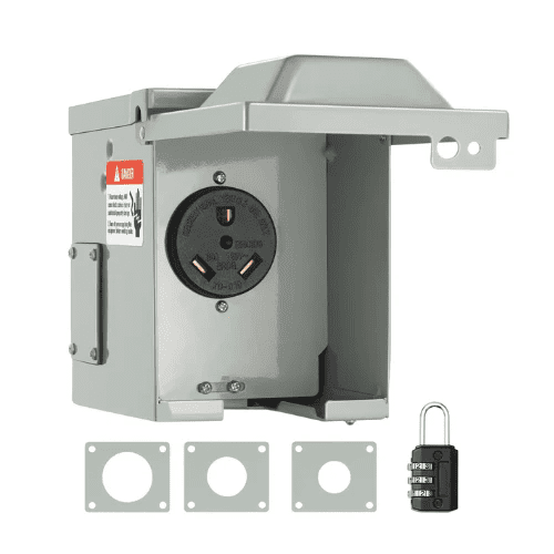 125/250V 30A RV Power Outlet Box Enclosed Lockable NEMA Weatherproof ...