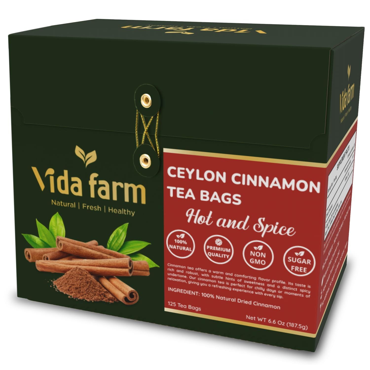 125 Cinnamon Tea Bags, 100% Natural Ceylon Cinnamon Tea Bags, Cinnamon ...