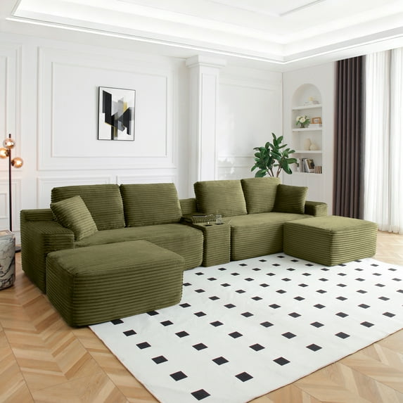 125" Cloud Boneless Sofa Couch with Cup Holder & Storage, Modern ...