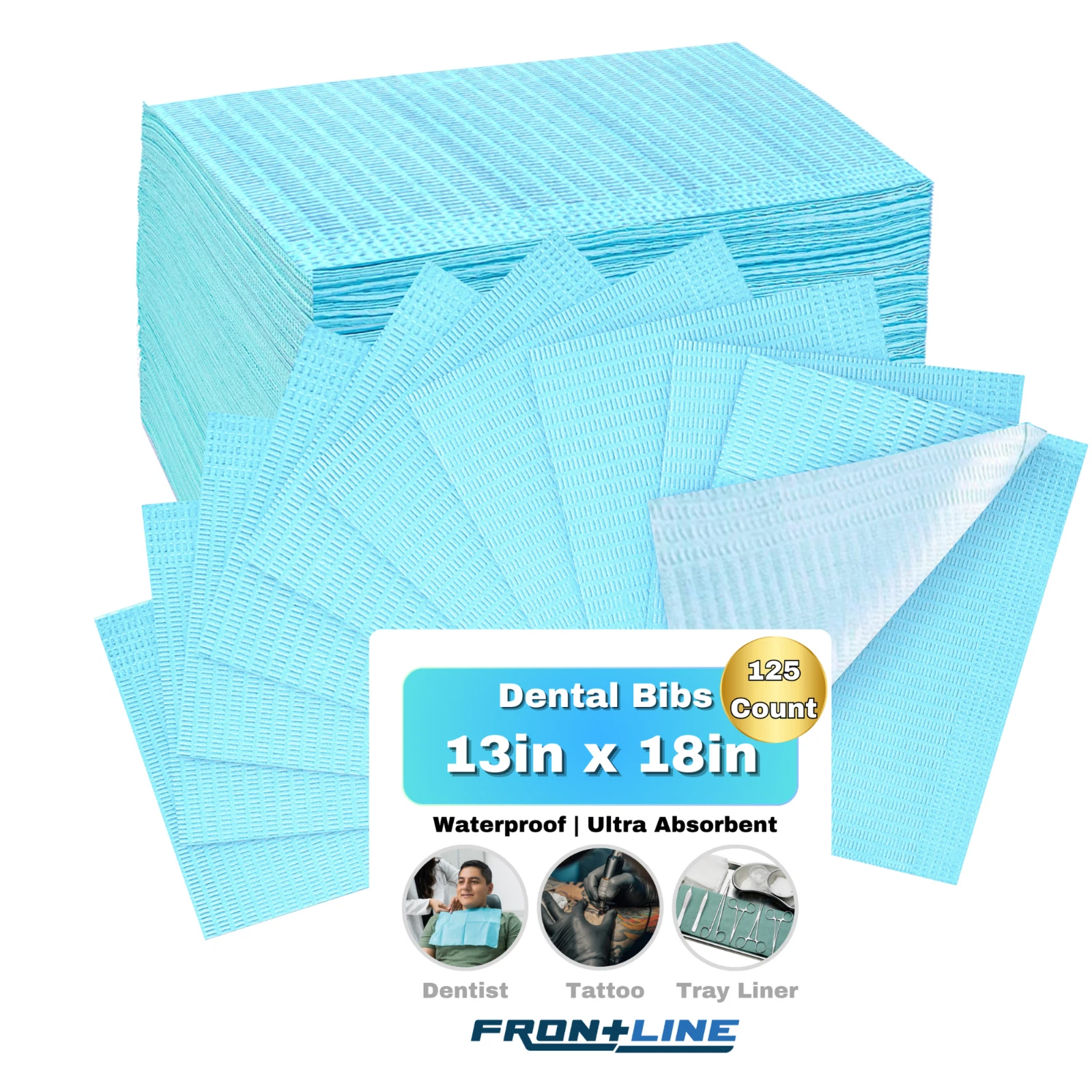 125 Count Blue Disposable Tattoo Bib Nail Salon Tray Cover Dental Sheet ...