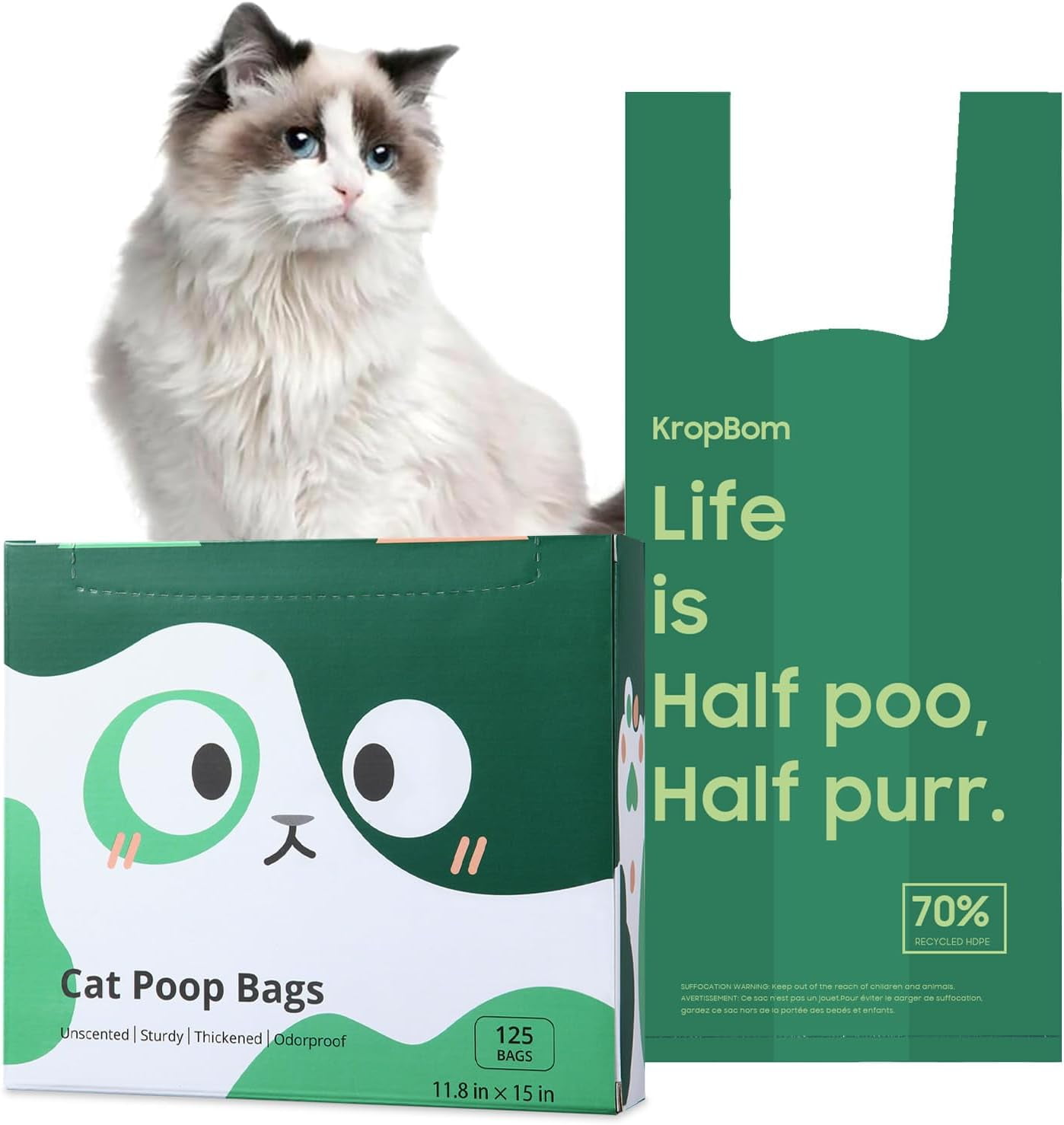 125 Count Cat Poop Bags with Handles, Disposable Litter Bags for Pet ...