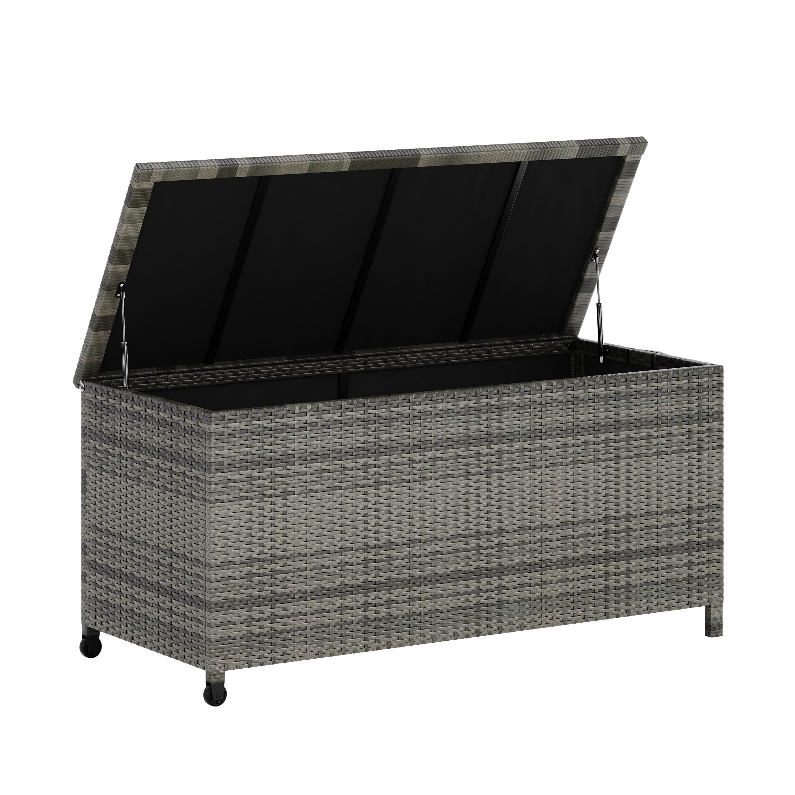 125-Gallon PE Rattan Outdoor Storage Deck Box, Water Resistant Mobile ...