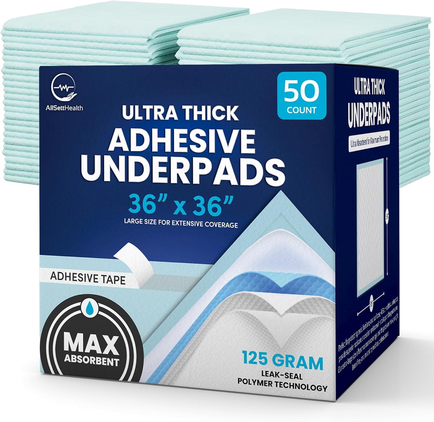 125 Gram Incontinence Bed Pads Disposable for Adults 50 Pack XXL 36" x ...