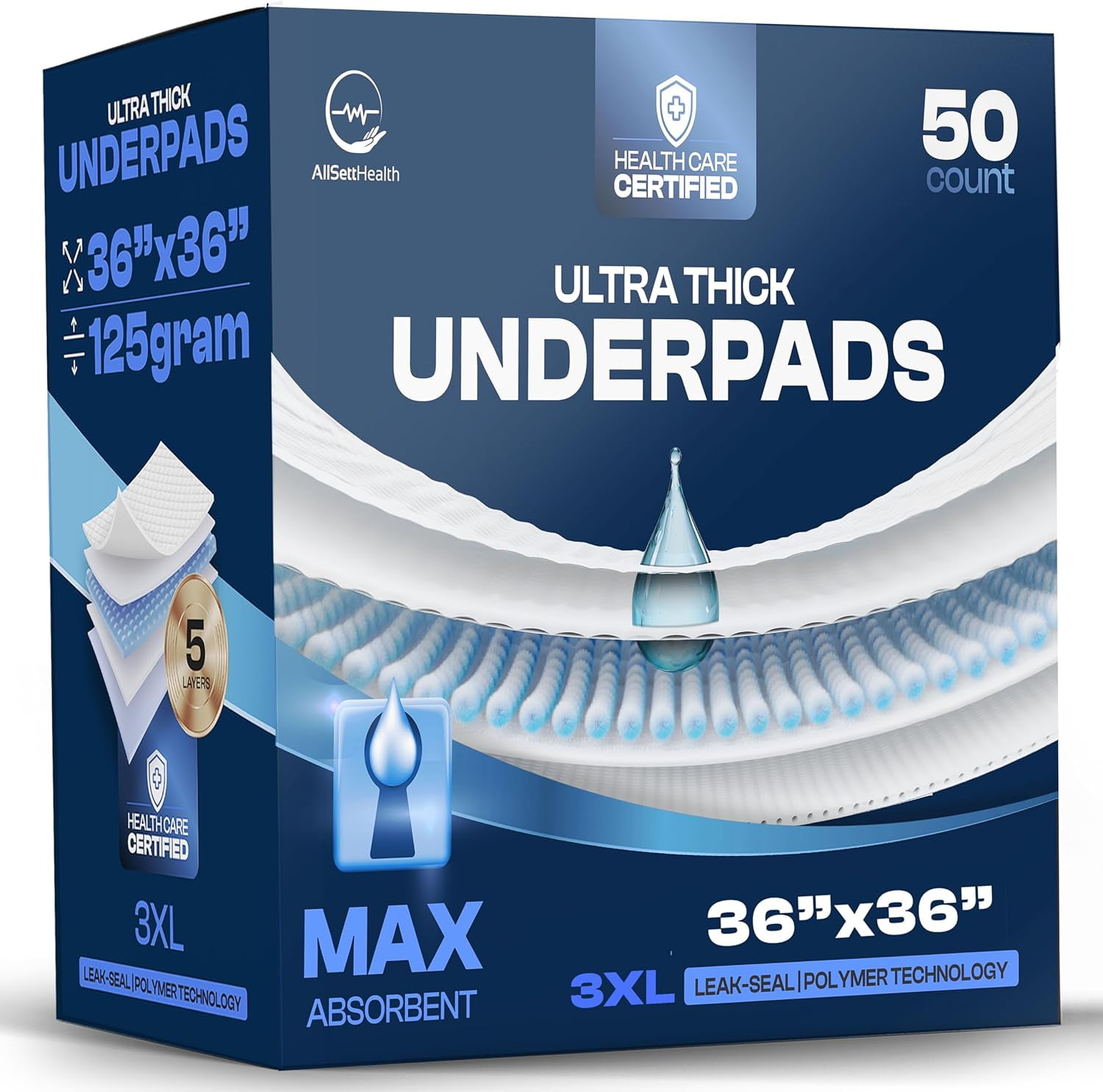 125 Gram Incontinence Bed Pads Disposable for Adults 50 Pack XXL 36" x ...