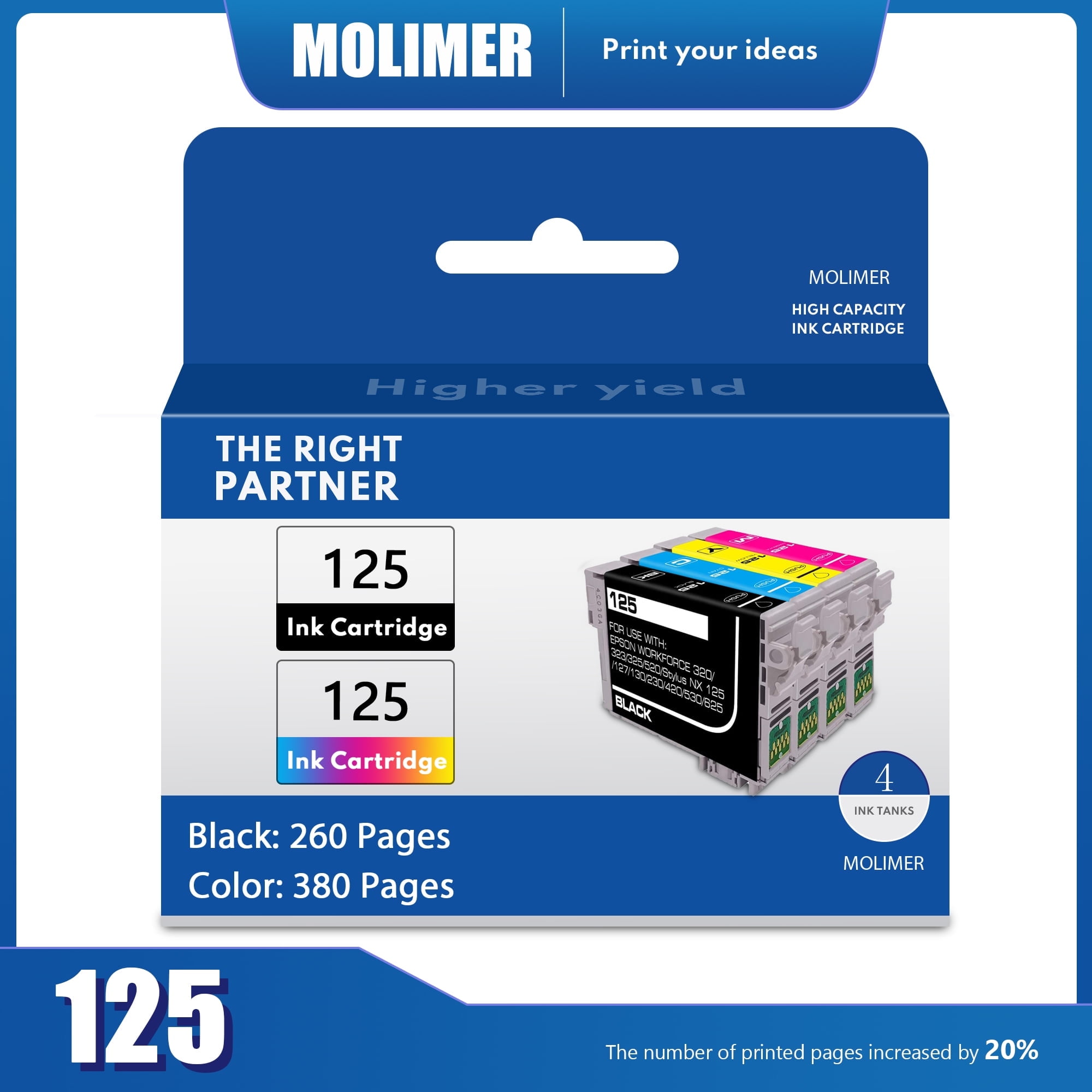 125 Ink Cartridges 4Pack Replacement for Epson 125 Ink for Epson Stylus ...