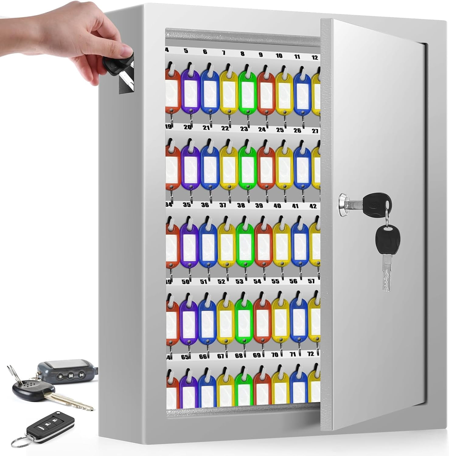 125 Key Lock Box Wall Mount with Anti-Theft Deposit Key Slot, White Key ...