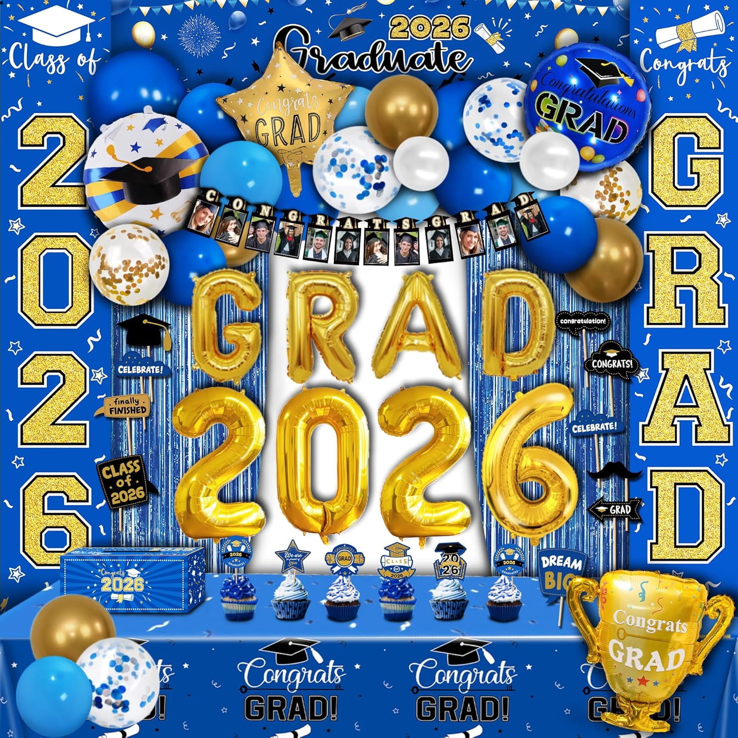 125 PCS Blue and Gold Graduation Party Decorations, 2026 Class of Full ...
