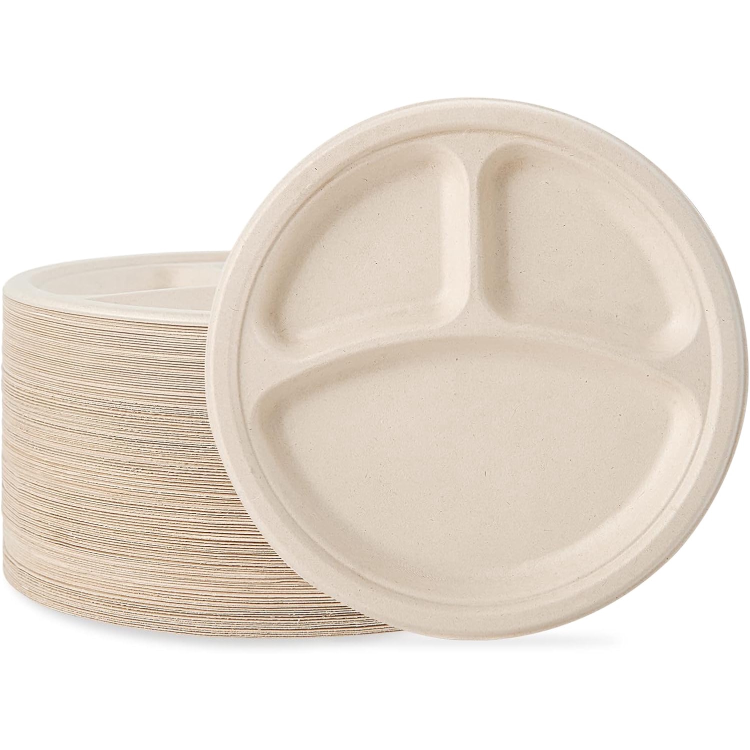 125 Pack 3 Compartment Plates Disposable, 10 inch Heavy-Duty ...