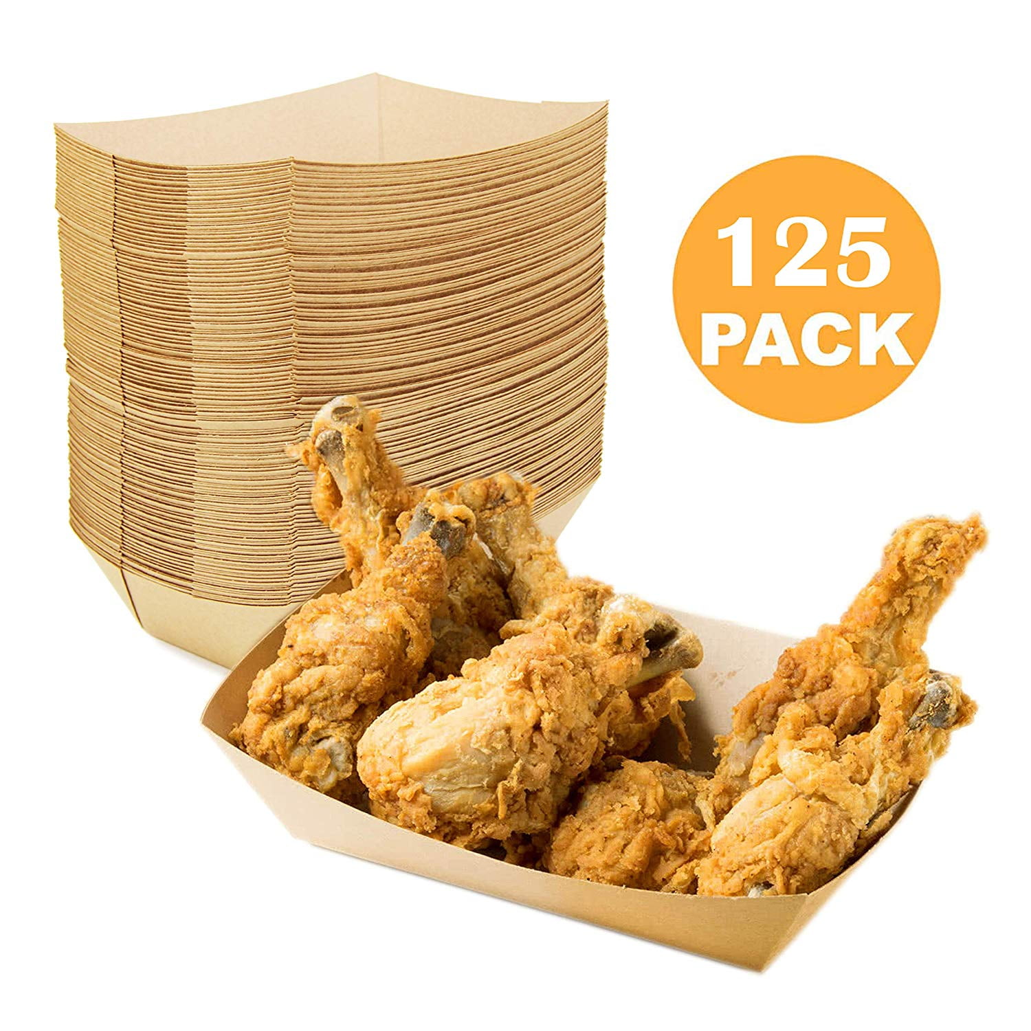 [125 Pack] 5 lb Heavy Duty Disposable Kraft Brown Paper Food Trays ...