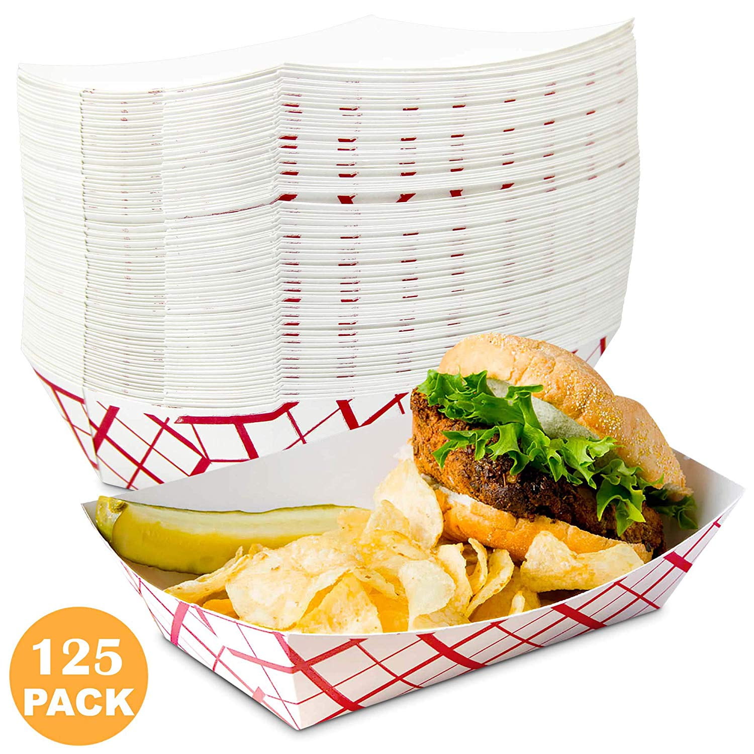 [125 Pack] 5 lb Heavy Duty Disposable Red Check Paper Food Trays Grease ...