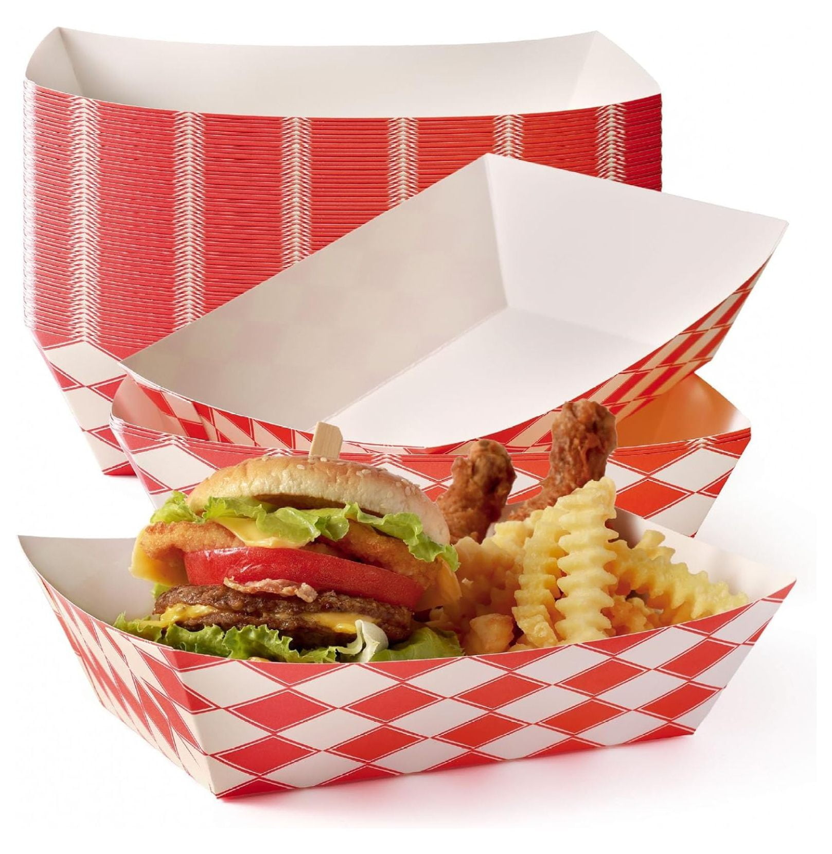 [125 Pack 5 lb Paper Food Trays Heavy Duty Disposable Food Boats, Red ...