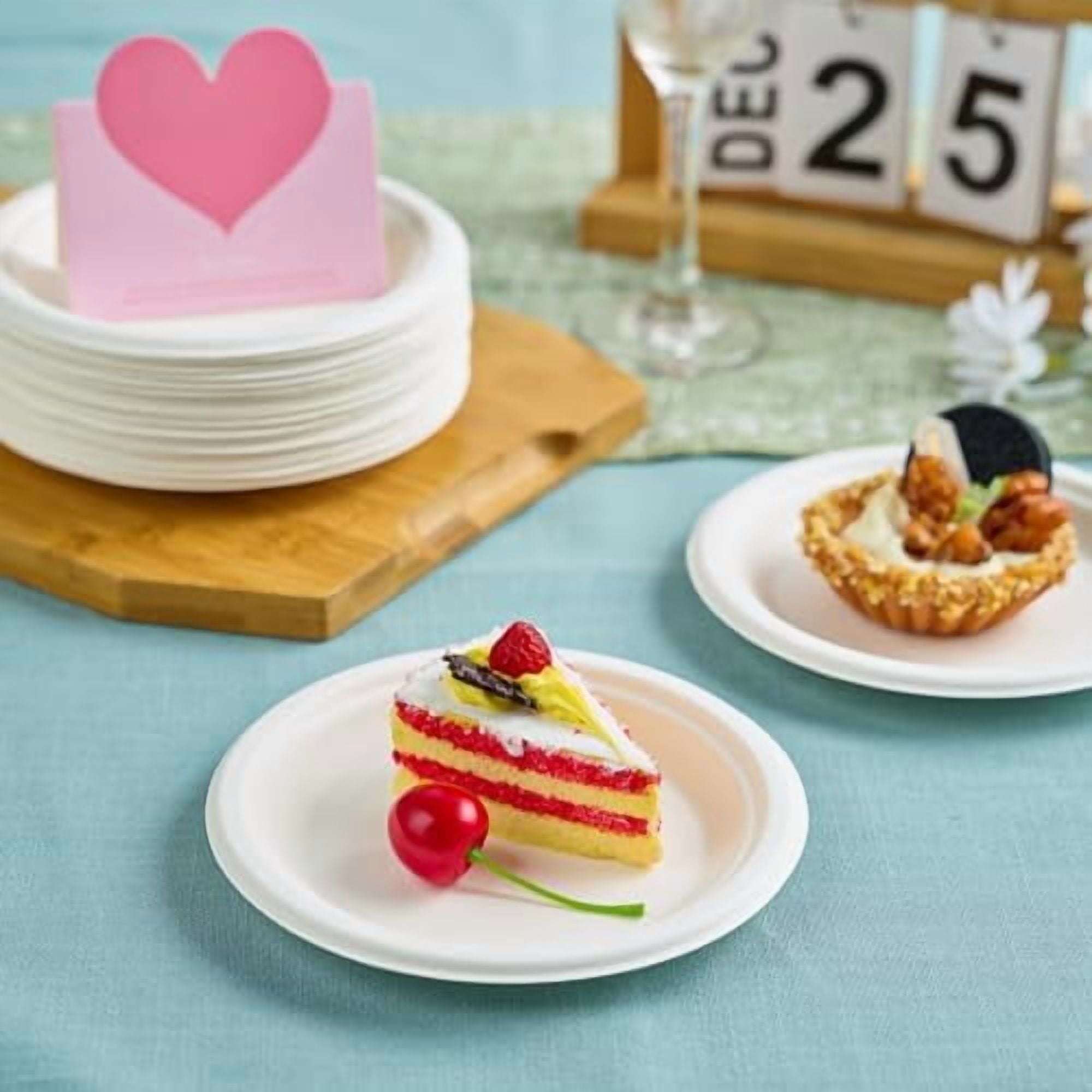 125 Pack 6 inch Paper Plates 100% Compostable, Heavy-Duty Disposable ...