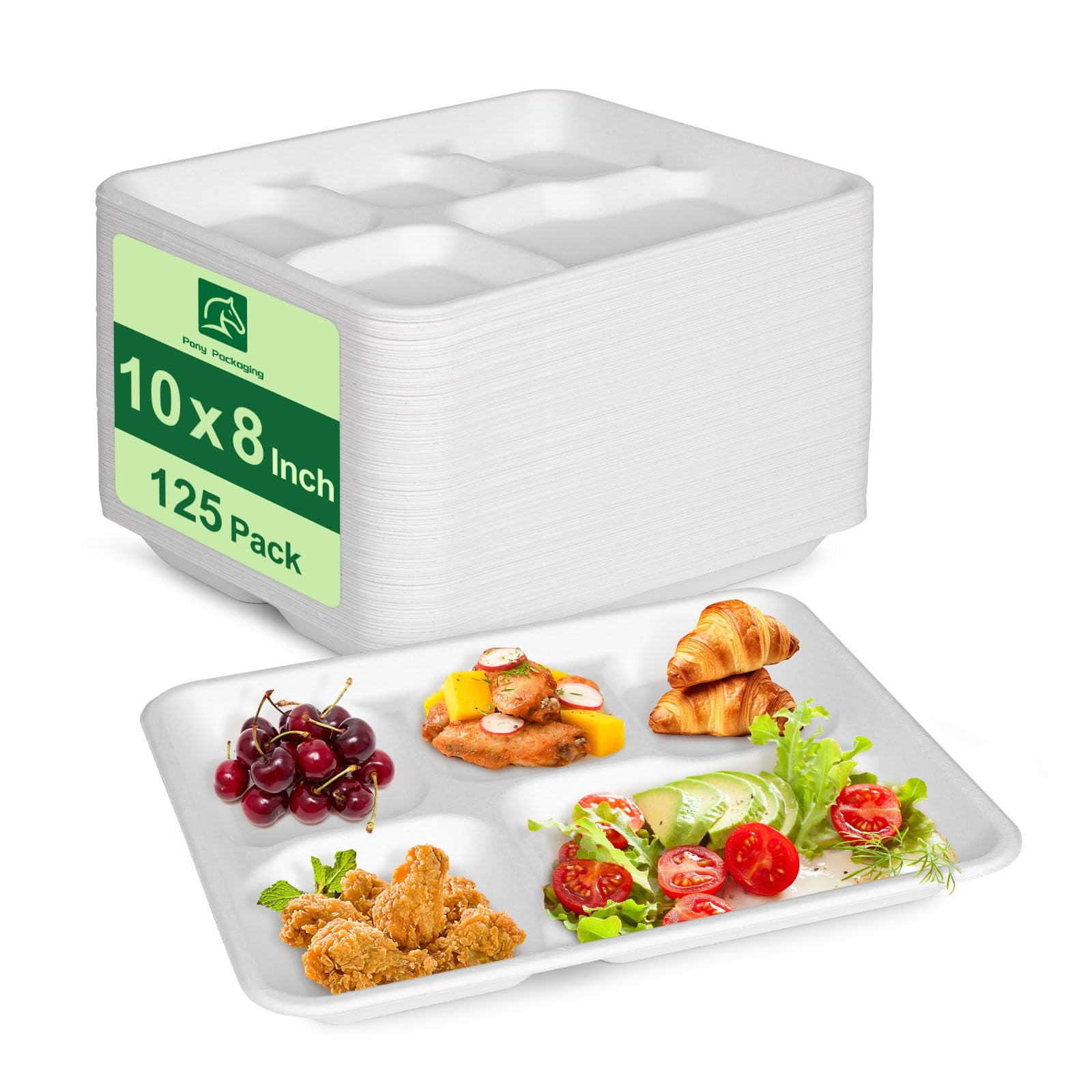 125 Pack Disposable Compartment Paper Plates, 100% Compostable 5 ...