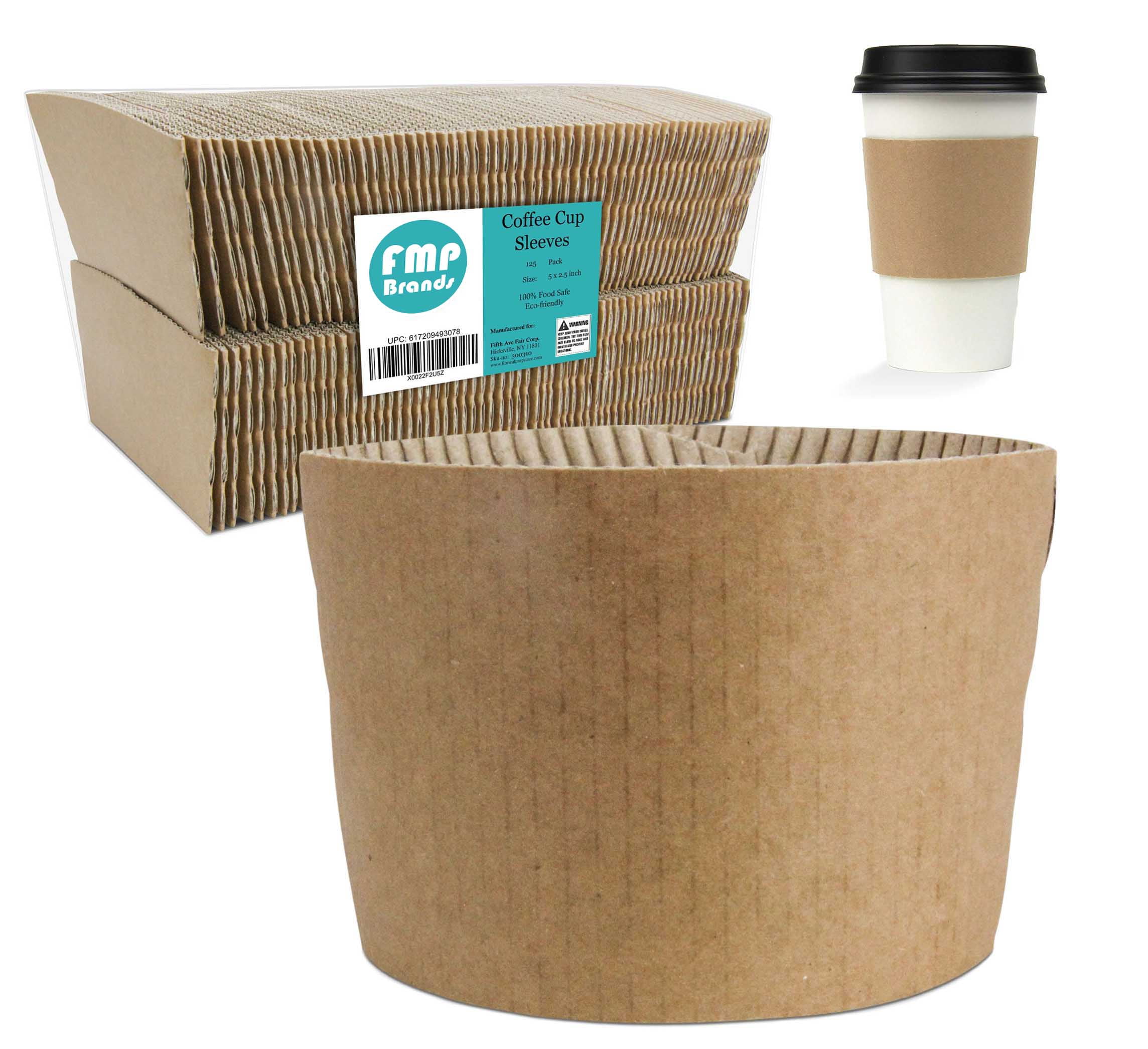[125 Pack] Kraft Coffee Cup Sleeves - Brown Disposable Corrugated ...