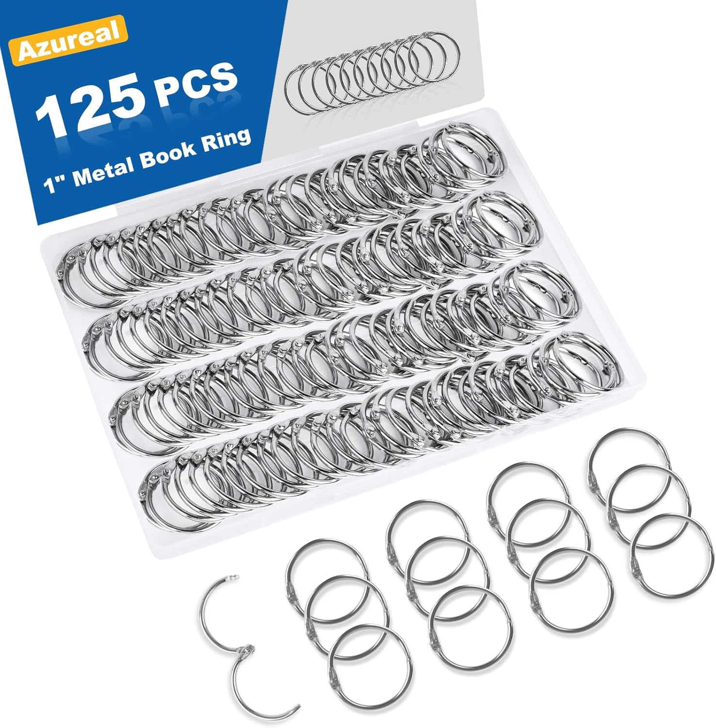 125 Pack Loose Leaf Binder Rings, 1 inch Small Binder Rings, Index Card Rings, Metal Nickel ...