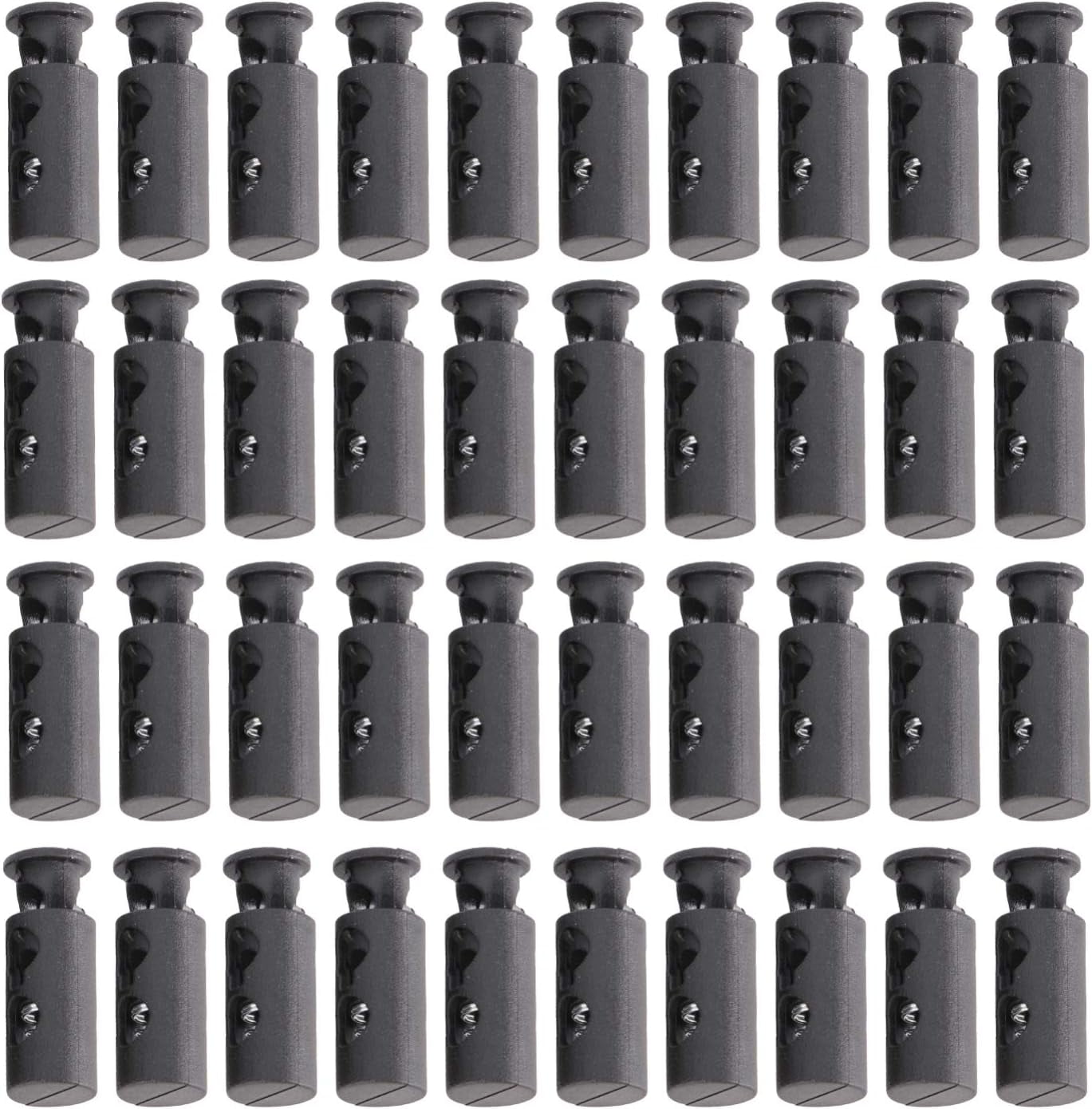 125 Pcs Cord Locks Plastic Round Spring Toggles Stoppers Double Barrel ...