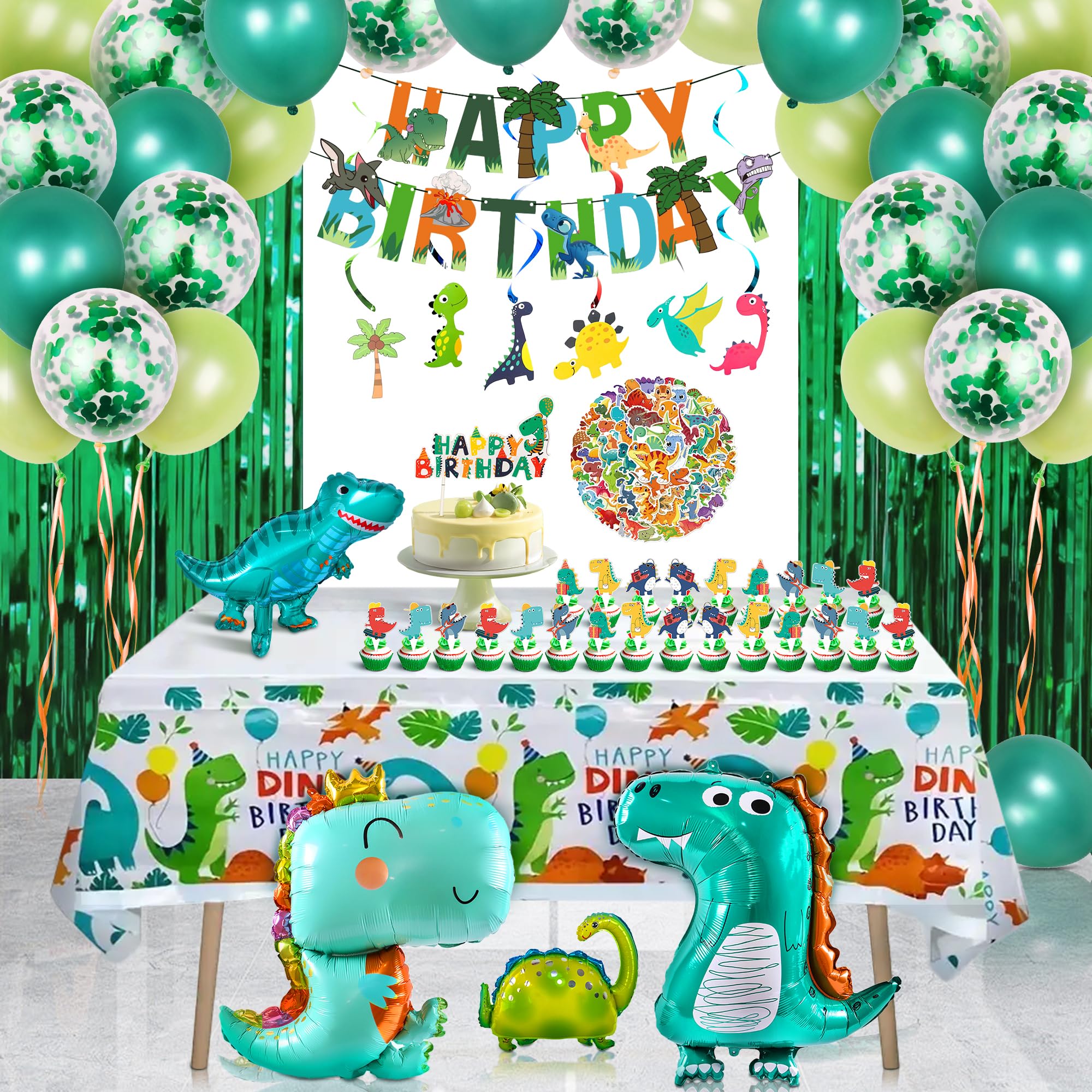 125 Pcs Dinosaur CORNET Birthday Party Supplies With Dino Balloons ...