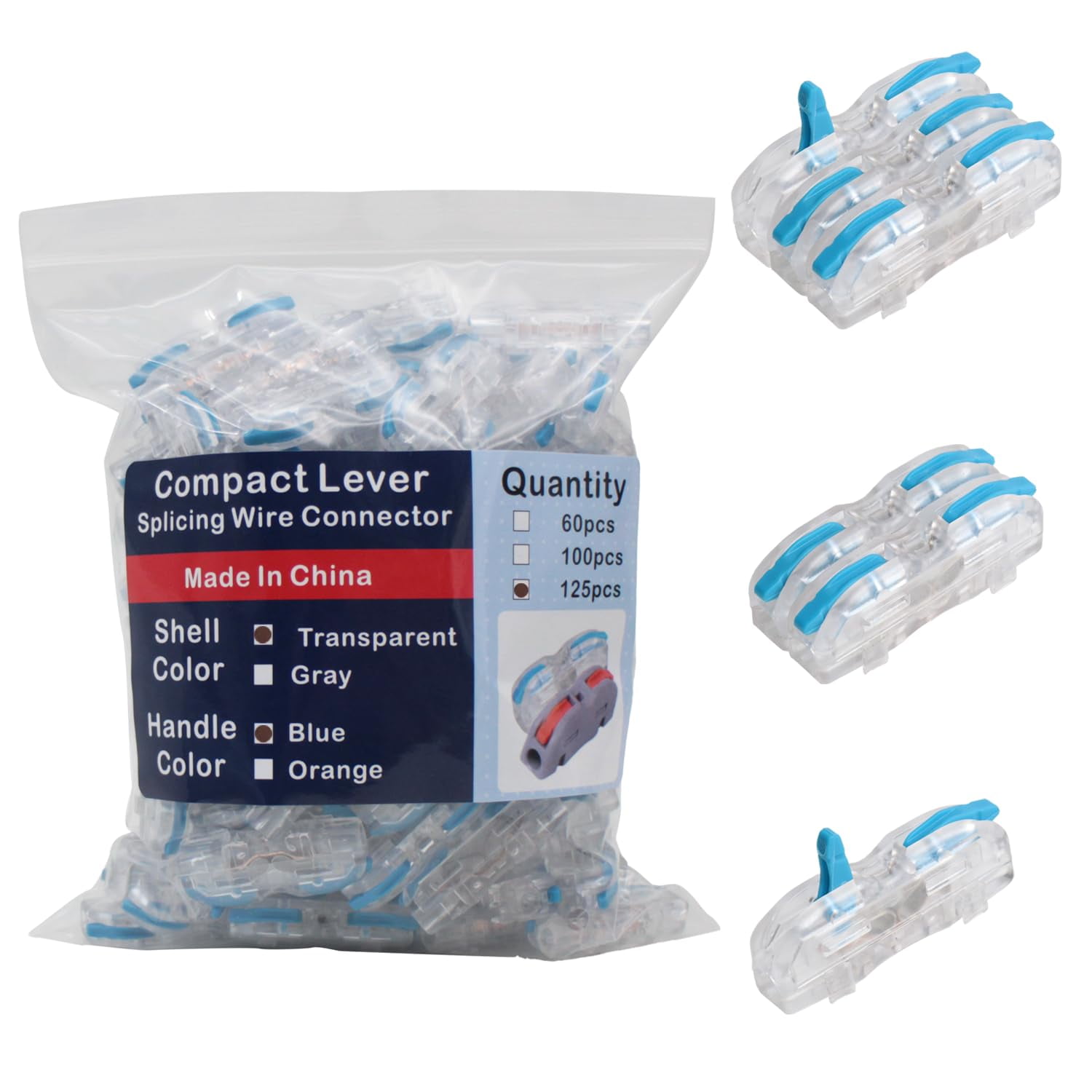 125 Pcs Lever Nuts Compact Splicing Wire Connectors, 1 Conductor Quick ...