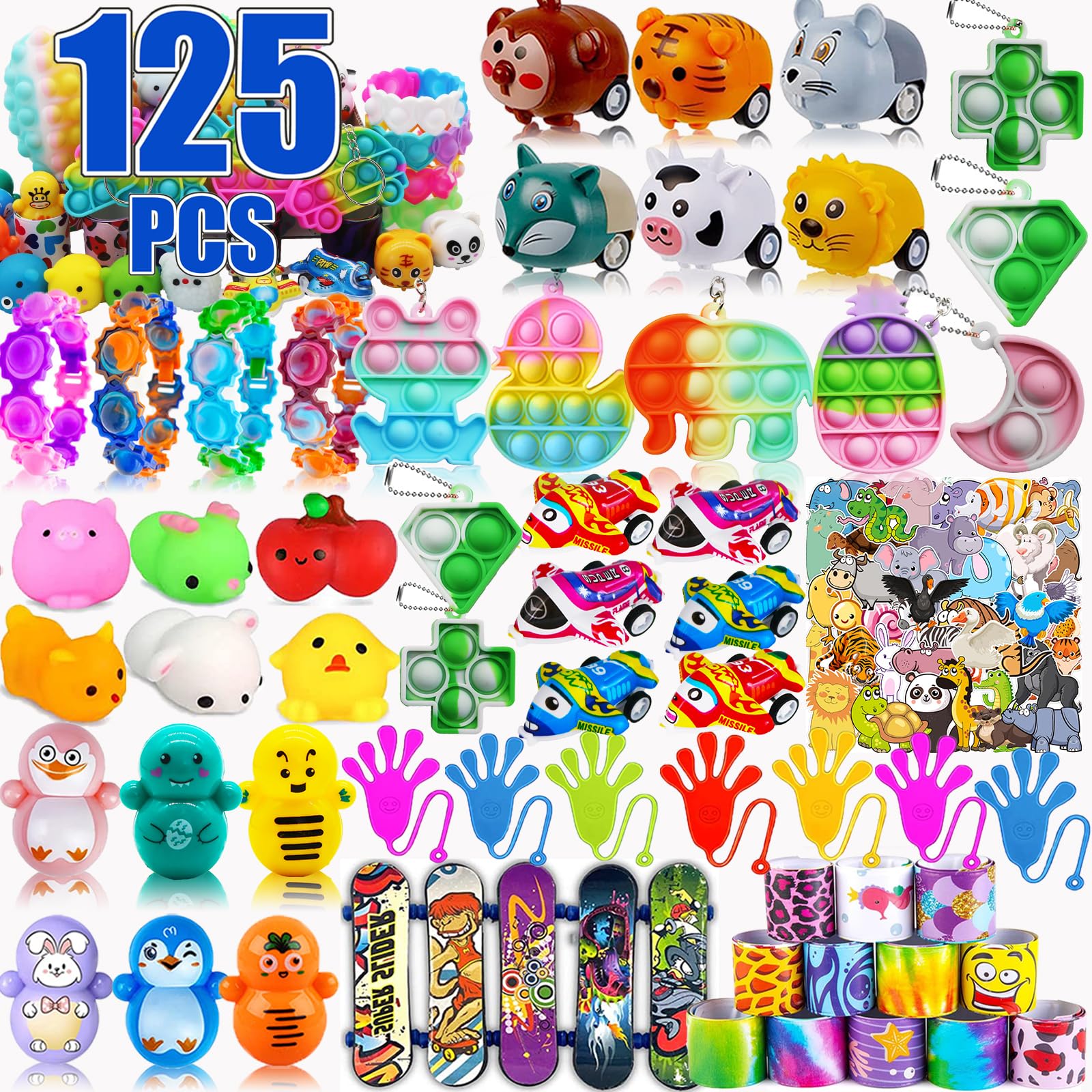 125 Pcs Party Favors for Kids 4-8, Pop Fidget Bulk Toys, Pinata Goodie ...