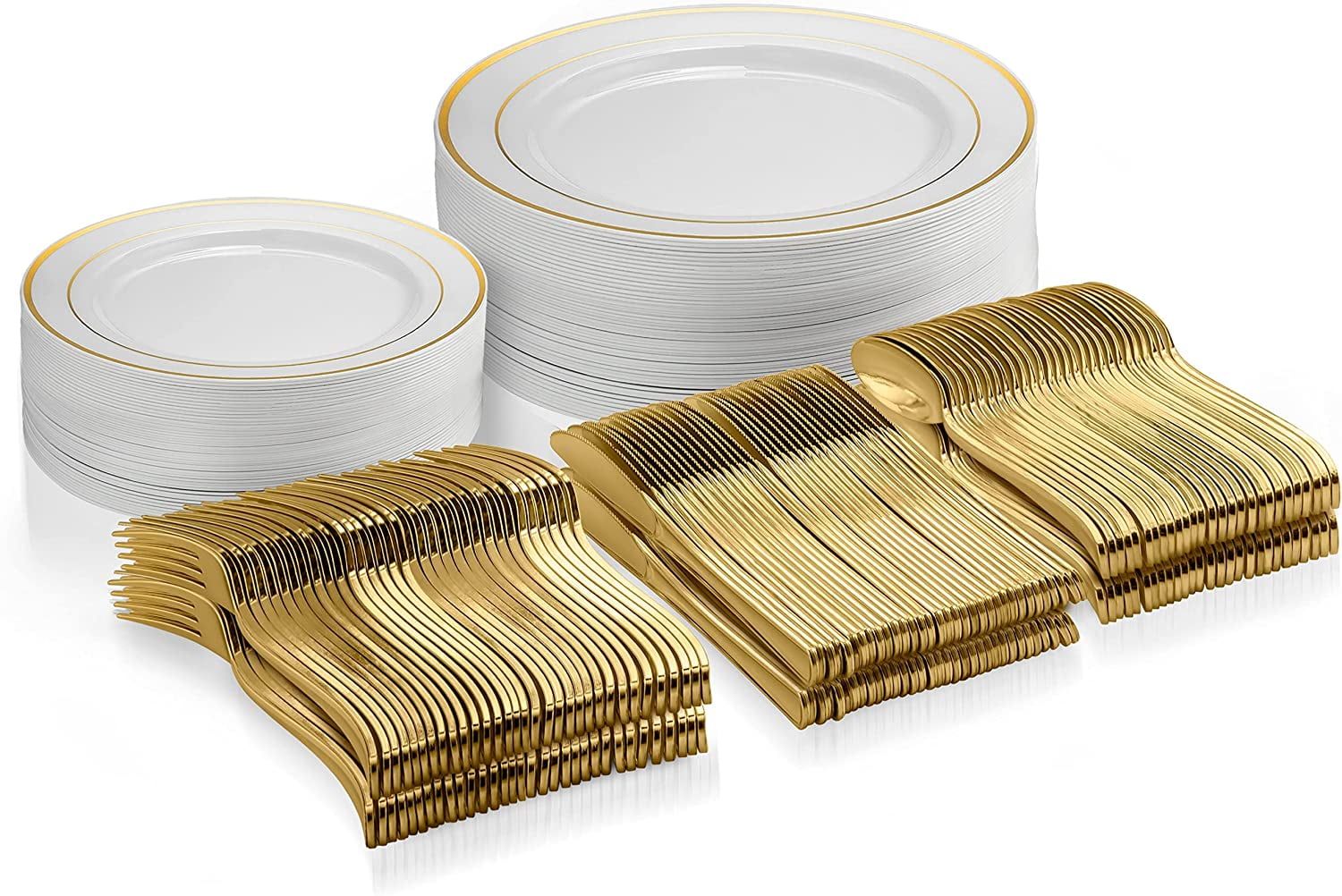 125 Piece Gold Dinnerware Party Set - 50 Gold Rim Plastic Plates, 25 ...
