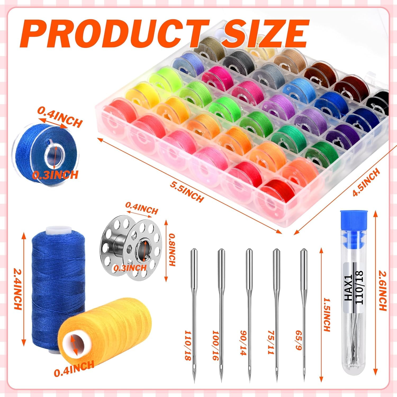 125-Piece Sewing Thread & Needle Kit, 36 Assorted Colors, 400-Yard Spools, 50 Prewound Bobbins ...