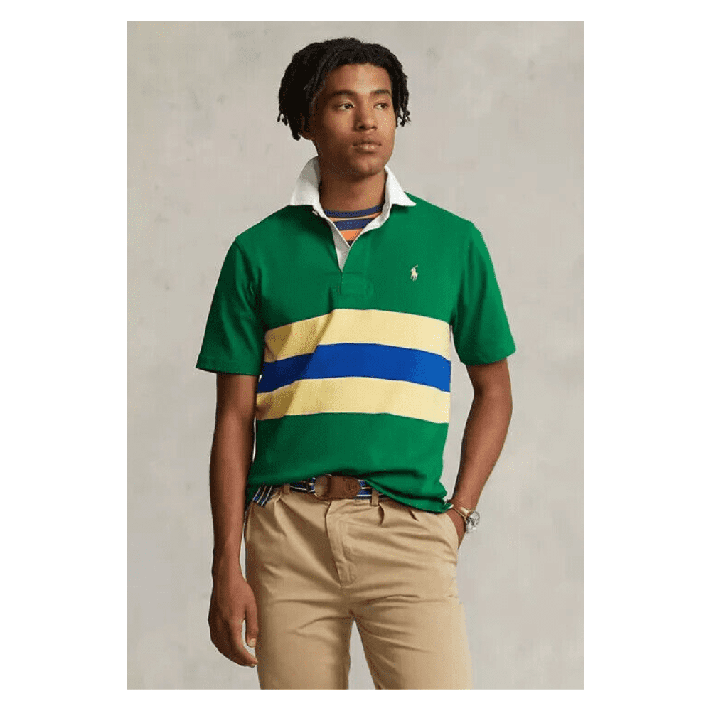 $125 Polo Ralph Lauren Mens Classic Fit Striped Jersey Rugby Shirt,Green Multi,L - Walmart.com