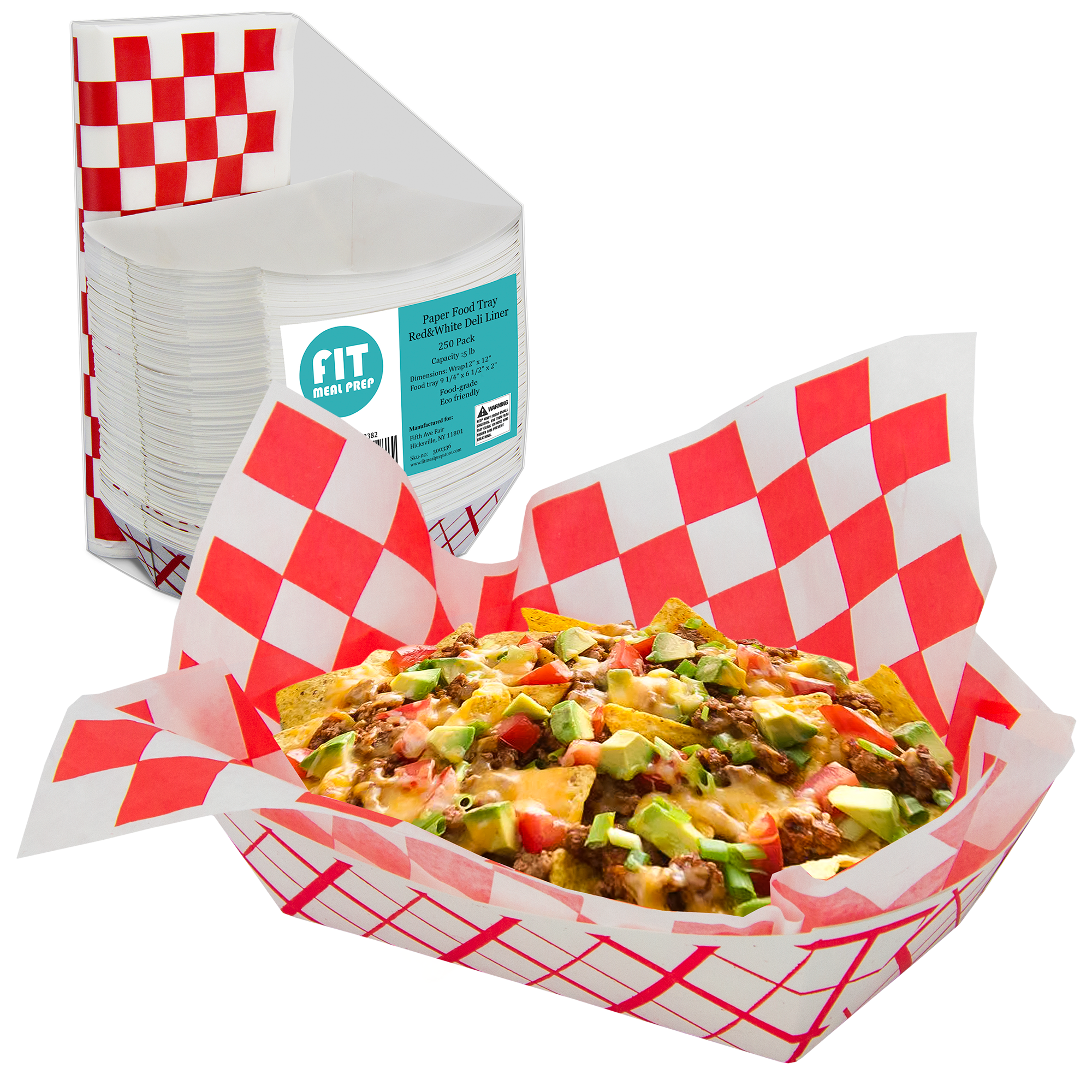 [125 Sheets and 125 Trays] Red and White Checkered 12x12 Inch Deli ...