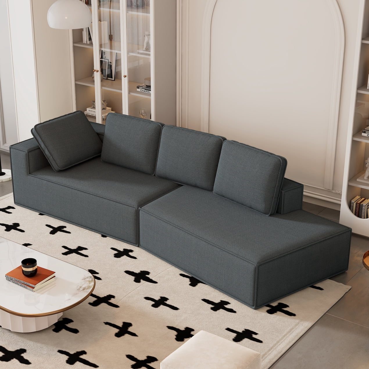 125" Stylish Chaise Lounge Sofa, Upholstered Modular Sofa Set with ...