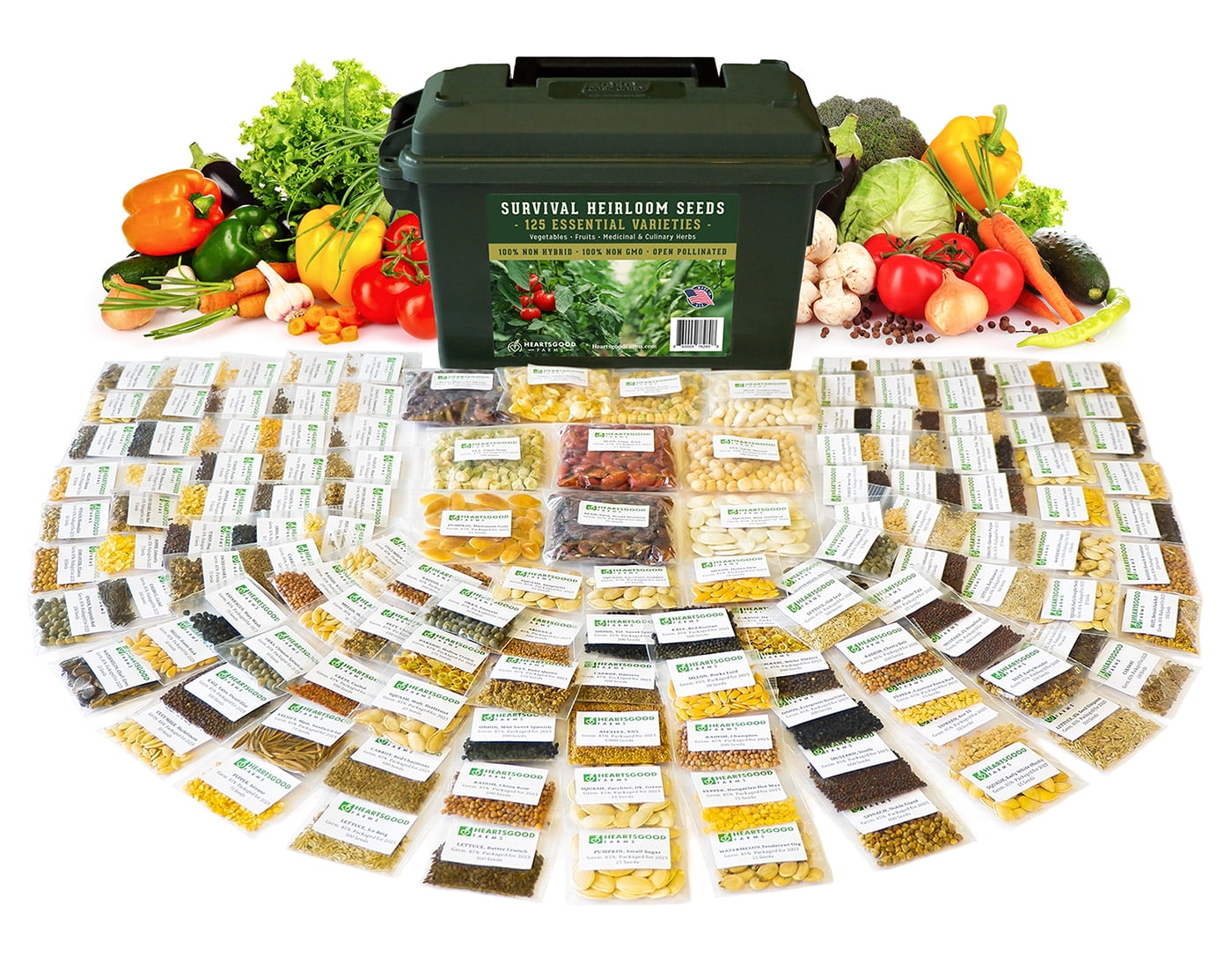 125 Variety - Survival Seed Kit with Storage Box | 100% Non-GMO ...