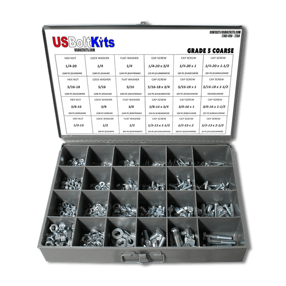 1250 Piece Grade 5 USS Coarse Thread Assortment - Walmart.com