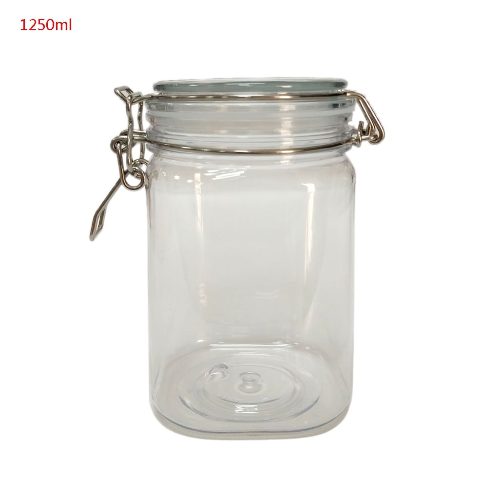 1250ML Plastic Square Clip Top Storage Jar With Airtight Seal Lid Food ...
