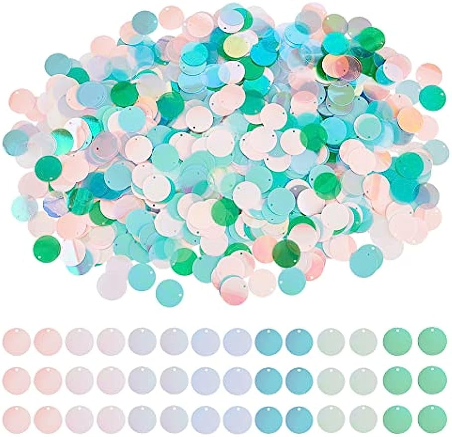 1250Pcs 7 Color Large Sequins with Hole PVC Laser Round Paillettes 0.8 ...