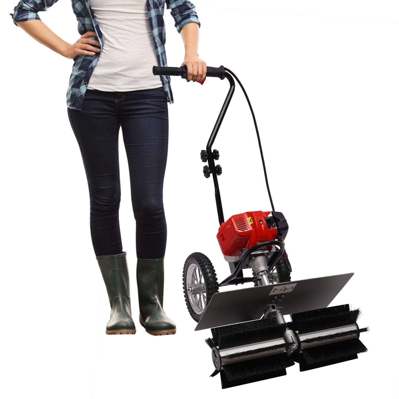 1250W 43CC 1.7HP Walk Behind Power Sweeper Broom 2-Stroke Gas Engine ...