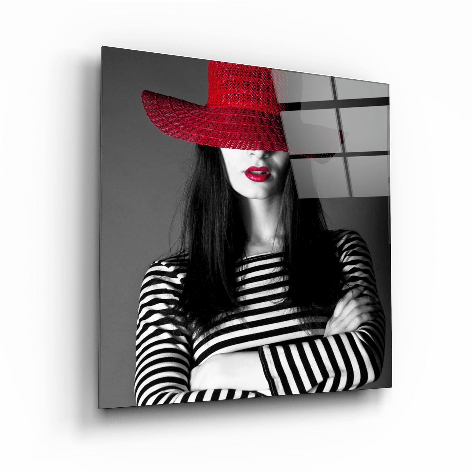 "Woman in Red Hat"Glass Wall Art - Walmart.com
