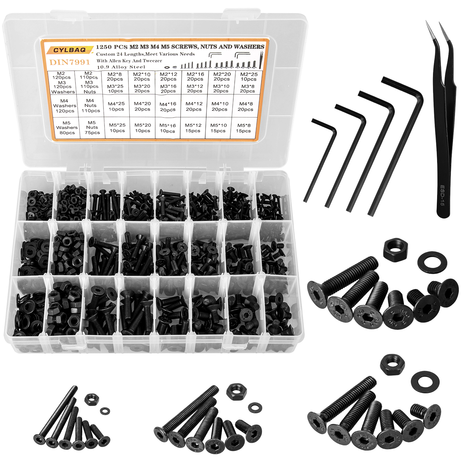 584pcs M4/M5/M6 Heavy Duty Flat Hex Head Screws Bolts and Nuts Kit, Metric 304 Stainless Steel ...
