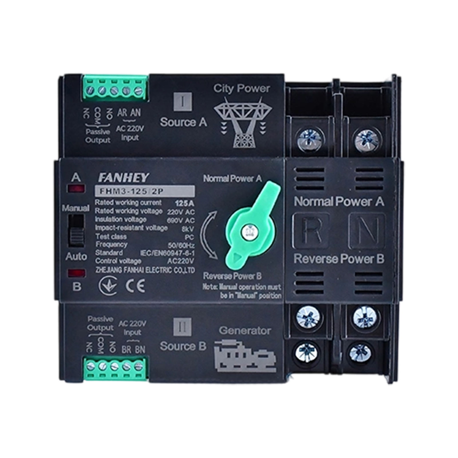 125A Automatic Transfer Switches with 2P/ Design & Flame Retardant ...