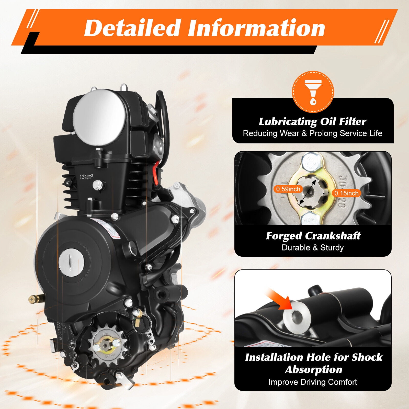 125CC 4 Stroke Engine Motor Semi-Auto w/Reverse Electric Start 7500rpm ...