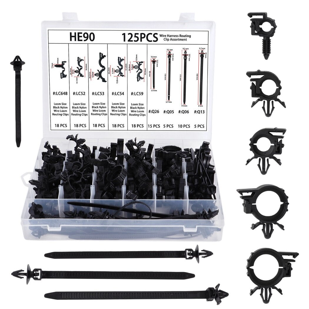 125PCS Car Wire Loom Routing Clip Push Mount Cable Tie Assortment ...