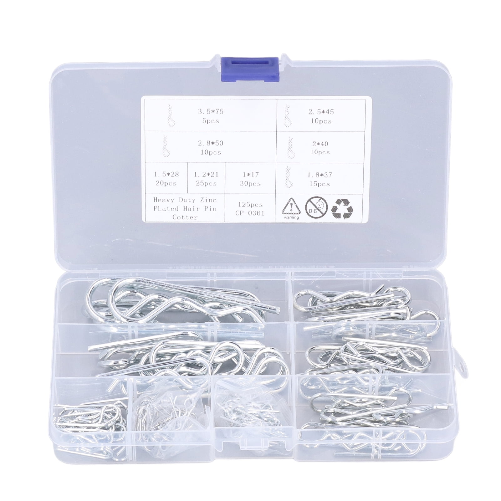 125PCS Cotter Pin Kit R Type B Type Hairpin 8 Sizes Stainless Steel ...