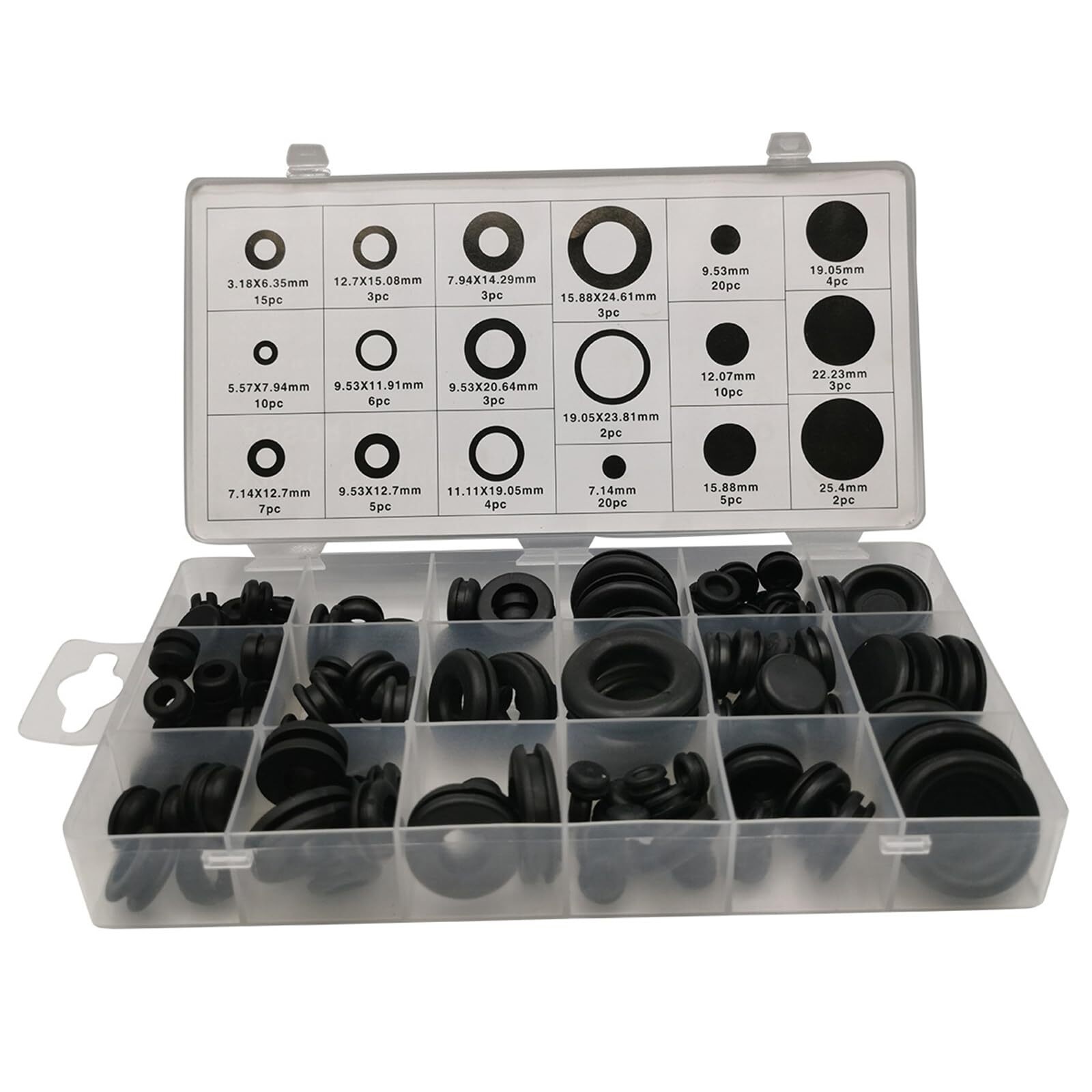 125PCS Rubber Grommet Assortment Kit 18 Size Black Rubber Grommet ...