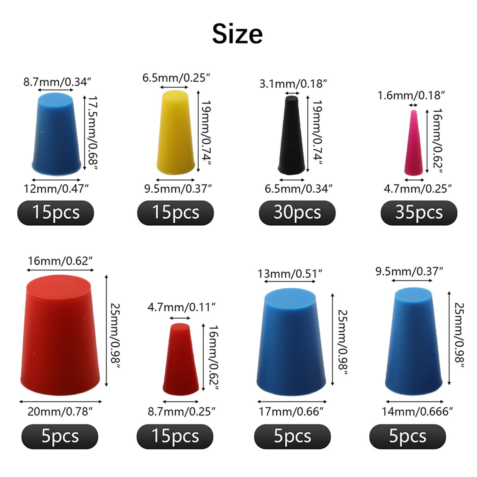 125Pc Silicone Rubber Tapered Plug Assortment Kit For Covering Holes ...