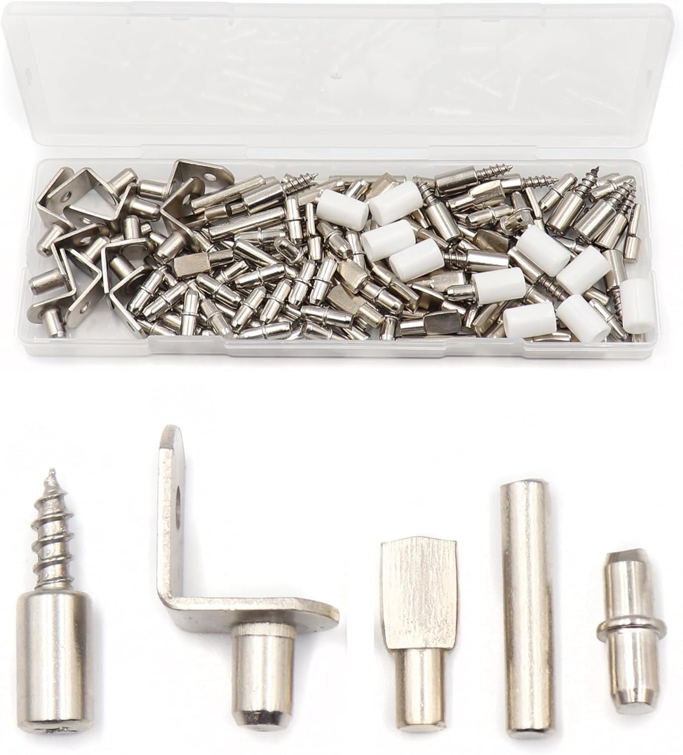125Pcs Shelf Pins Kit, 5 Styles Nickel Plated Shelf Support Pegs ...