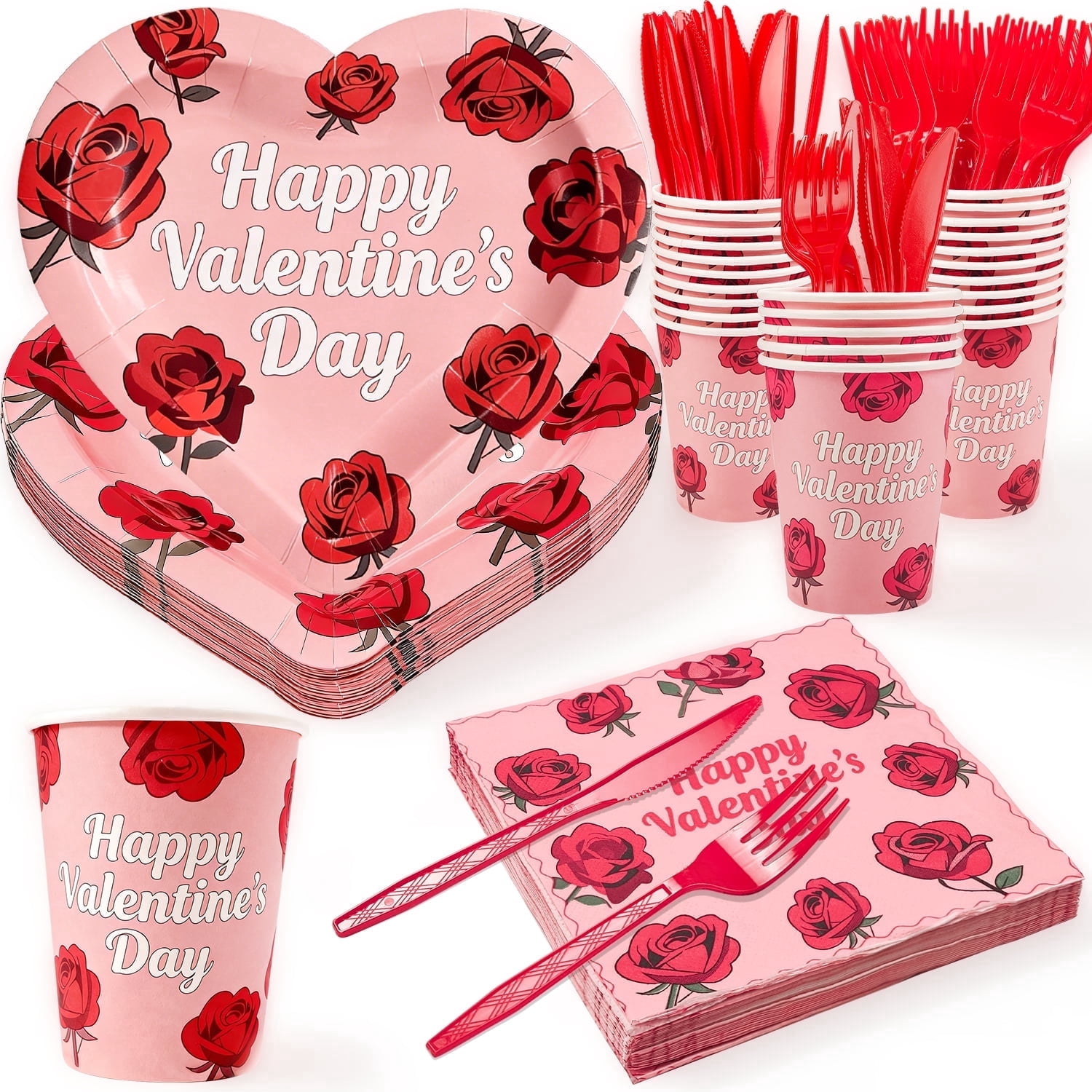 125Pcs Valentines Day Paper Plates and Napkins Sets Valentine'S Day ...