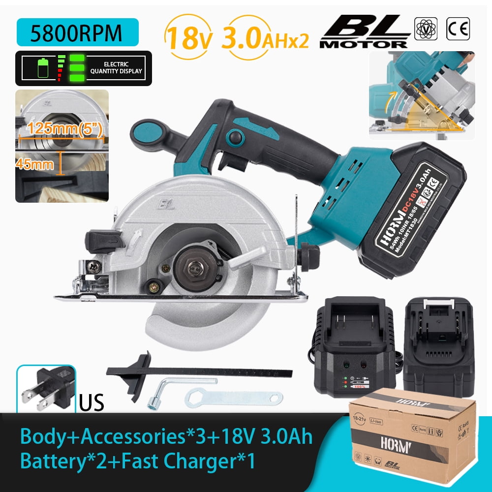 125mm Brushless Circular Saw 10800RPM Electric Saw 0 to 45 Adjustable Wood Cutting Machine For ...