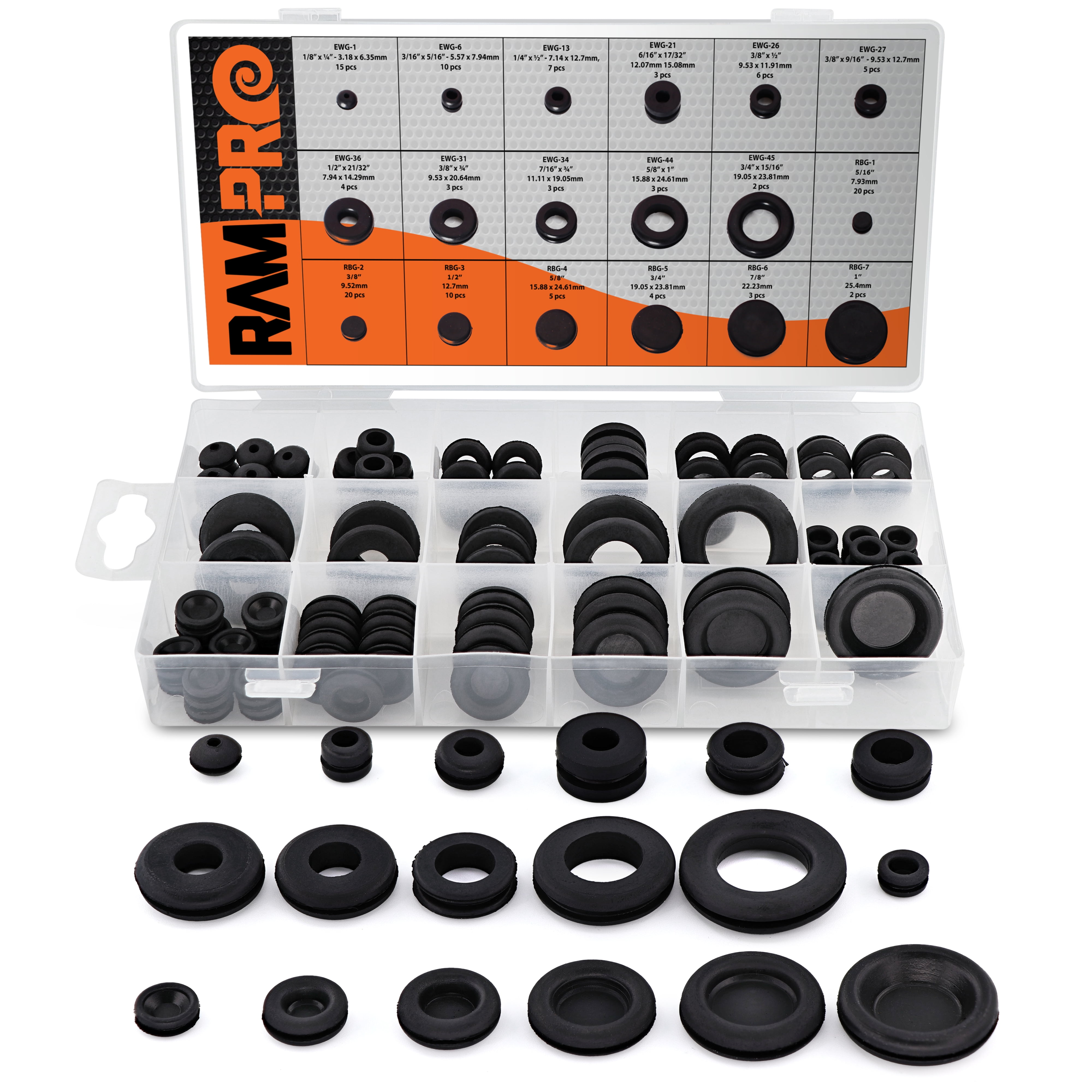 Ram-Pro 125pc Rubber Grommet Kit - 18 Sizes for Wiring, Metal Repair ...