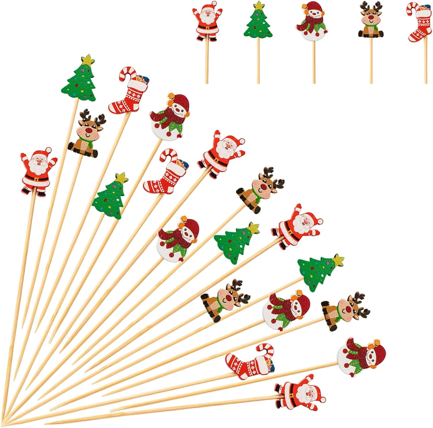 125pcs 5in Christmas Cocktail Picks Christmas Tree Snowman Santa Claus ...