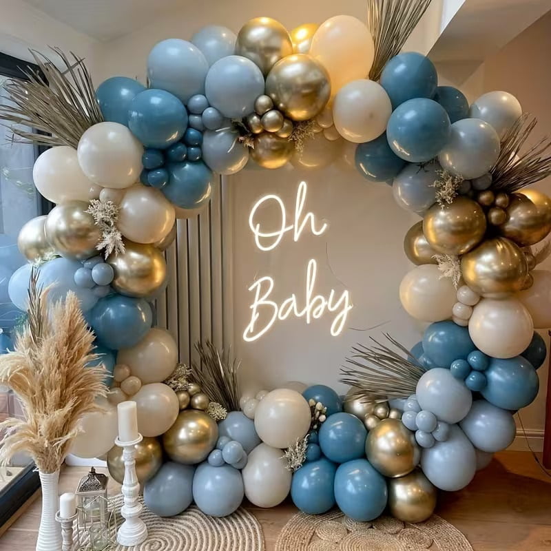 125pcs Balloon Garland Arch Kit - Blue, White, and Gold for Birthdays ...