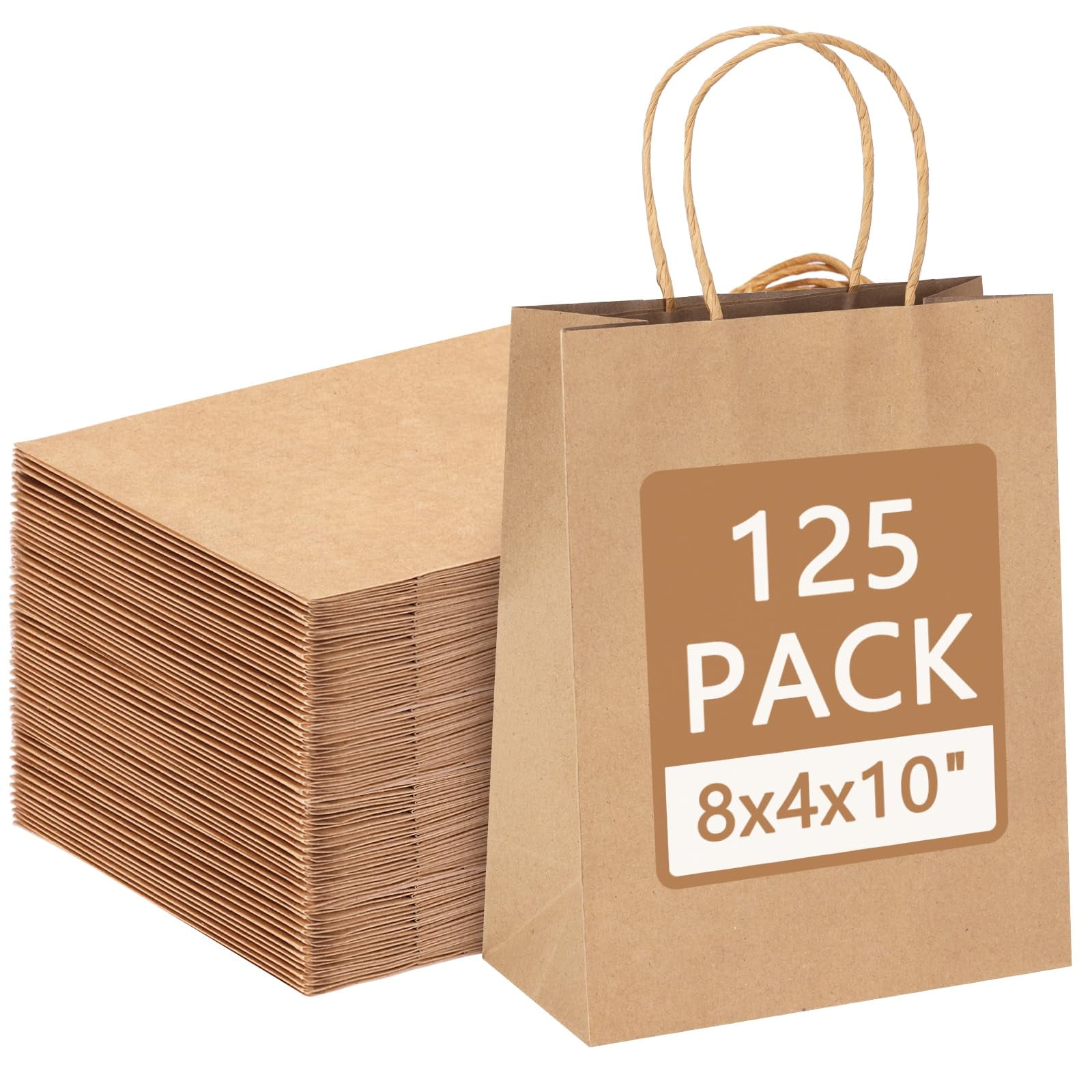125pcs Paper Bags with Handles, 8x4x10 Inch Medium Sizes Gift Bags Bulk ...