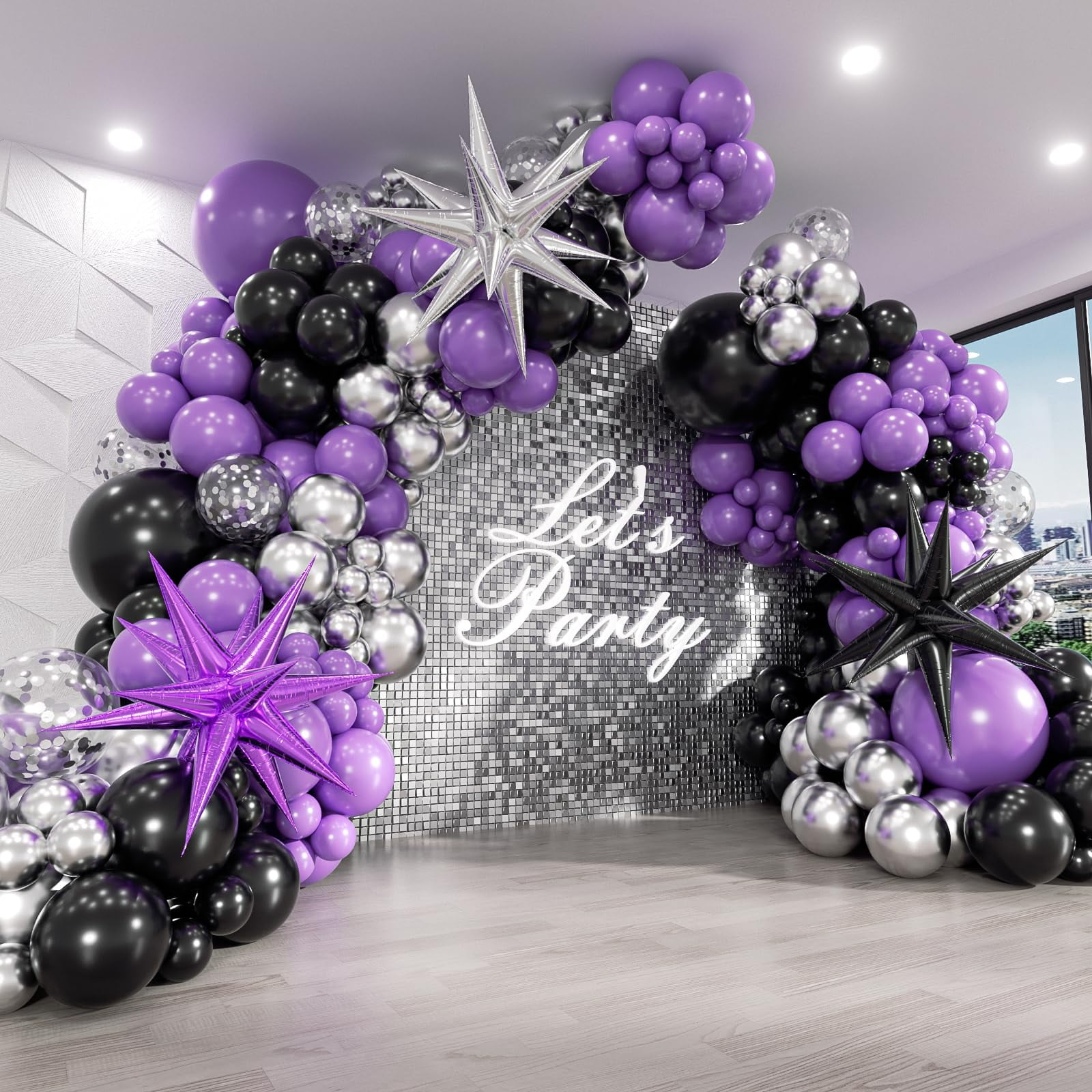 125pcs Purple and Black Balloon Arch AFN1Kit with Purple Black Metallic ...
